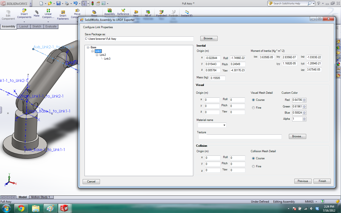 Sw Urdf Exporter Tutorials Export An Assembly Ros Wiki